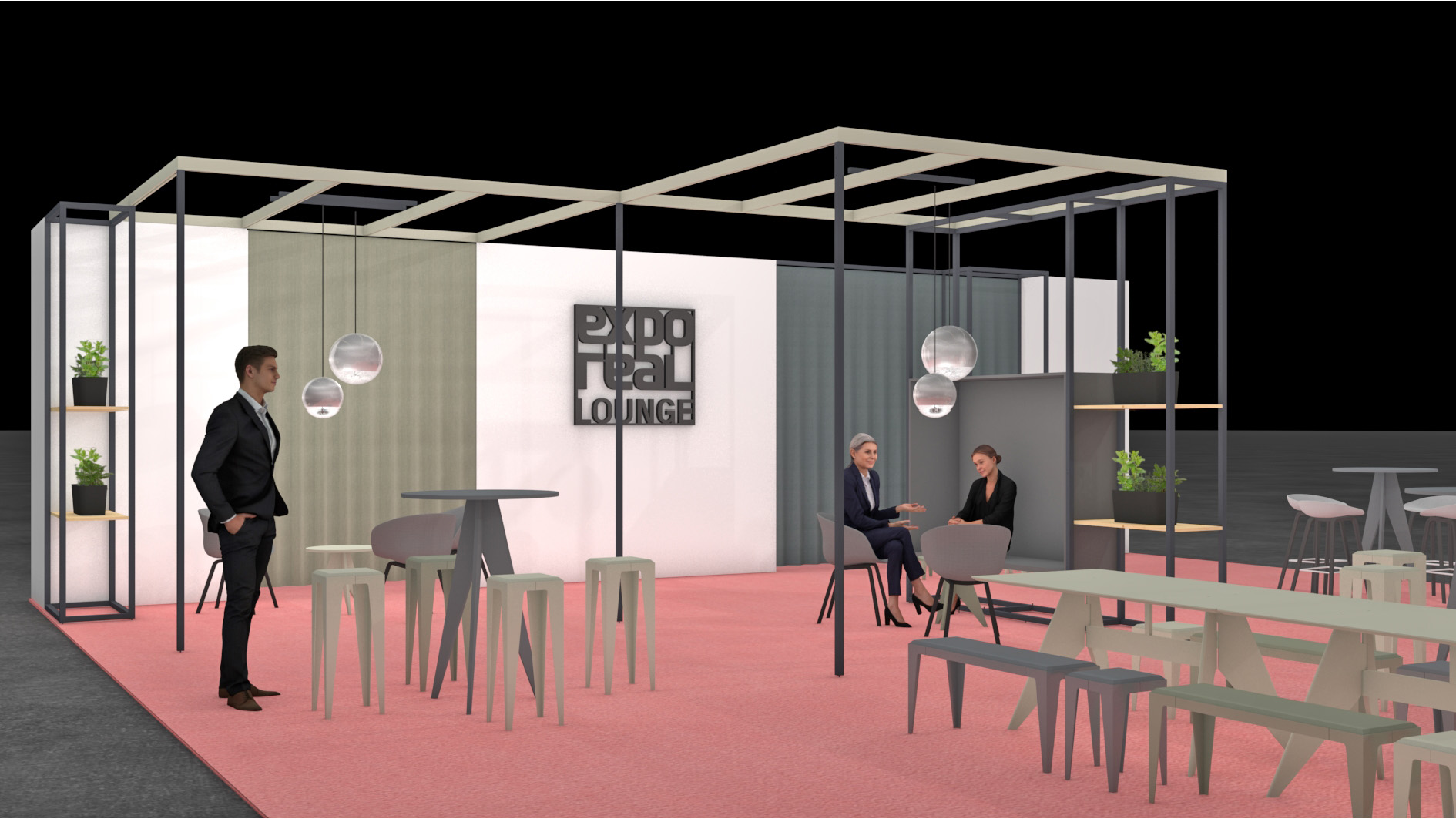 meplan mit zirkulärem Messebausystem woodï auf der EXPO REAL 2023 - meplan